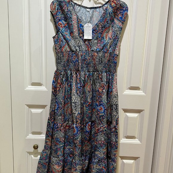 Ruwie | Dresses | Colorful Paisley Shirred Waist Long Summer Dress ...